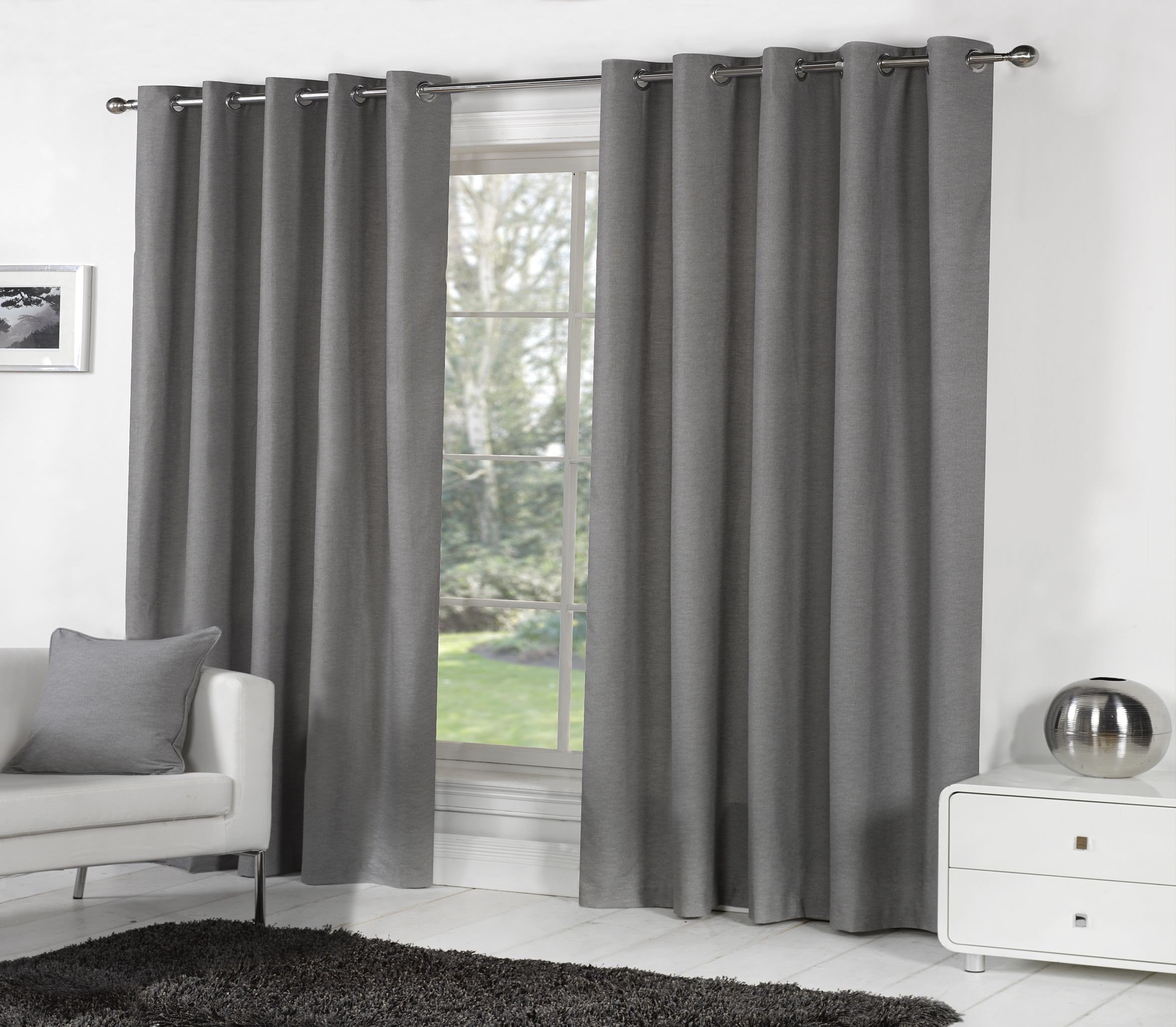 Sorbonne Grey Eyelet Curtains | Plain Cotton Curtains - Bentley Priory ...